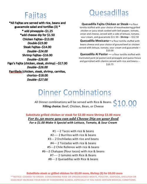 Figo's Mexican Restaurant & Cantina menu in Rolla, Missouri, USA