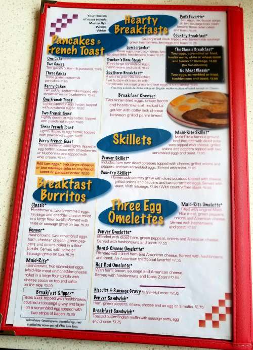 Maid Rite menu in Davenport, Iowa, USA