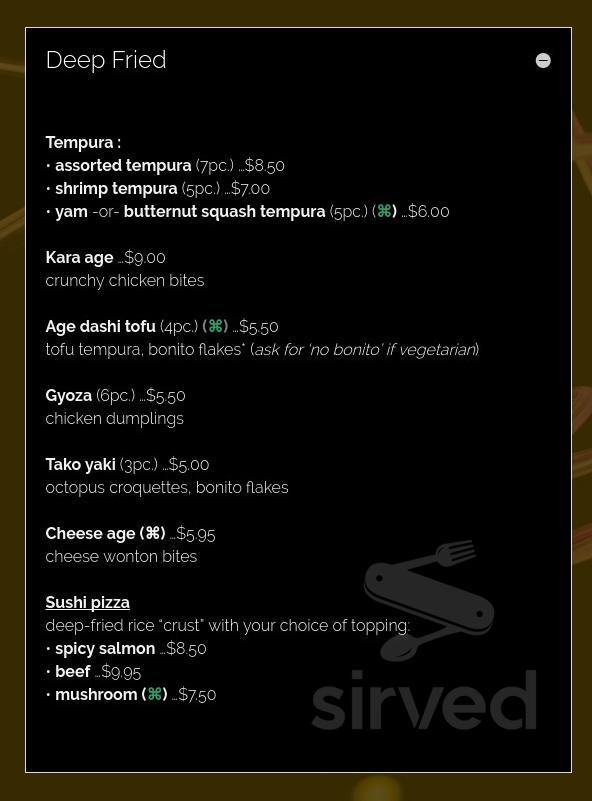 Menu - Kingston ON's Saka Izakaya | Sirved