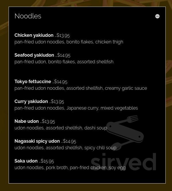 Menu - Kingston ON's Saka Izakaya | Sirved