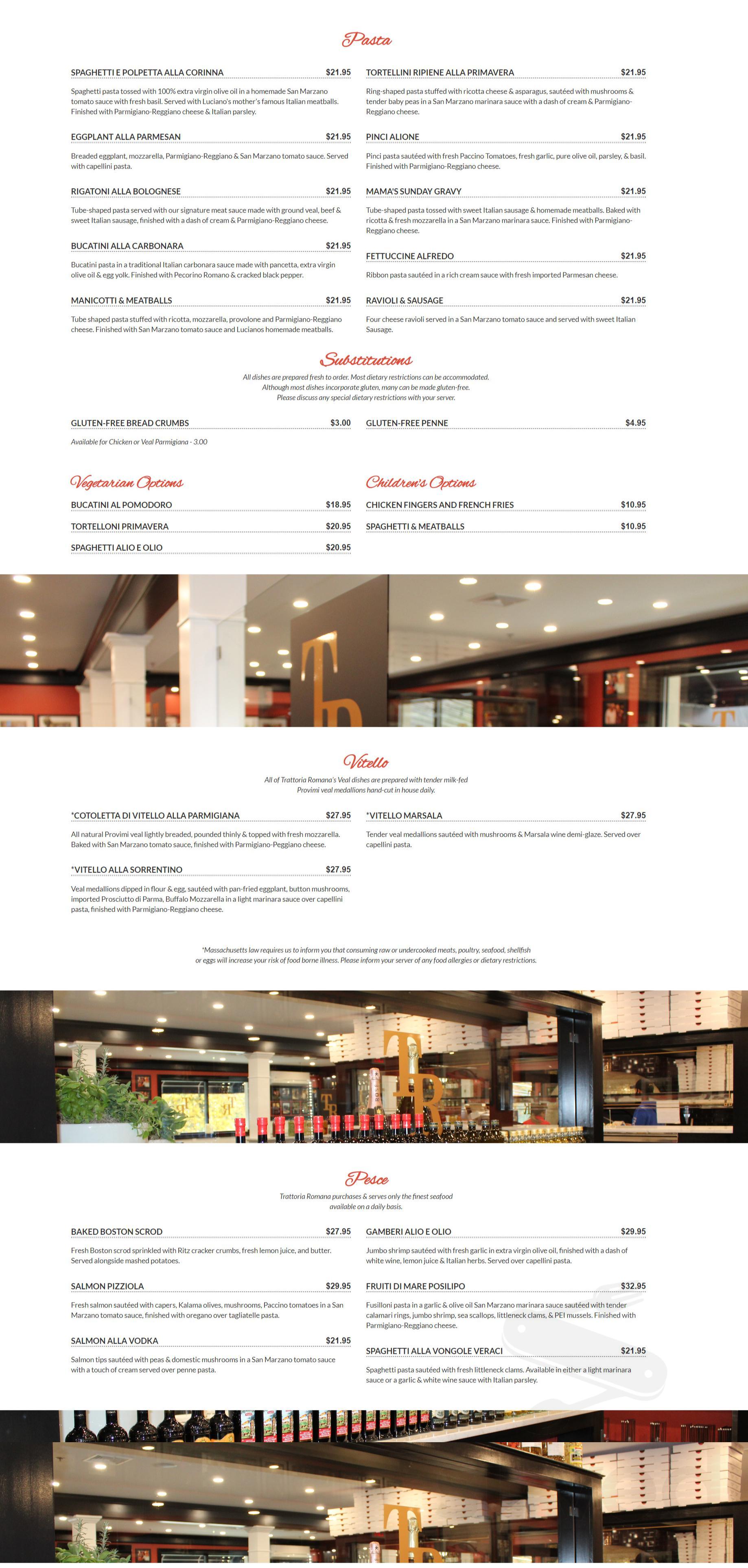 Menu - Mansfield MA's Trattoria Romana Pizzeria Bar & Grill | Sirved