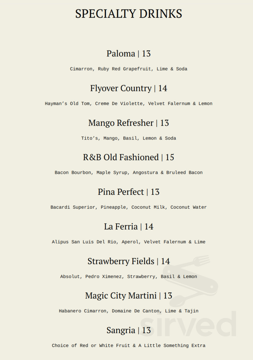 Root & Bone - Indianapolis menu in Indianapolis, Indiana, USA