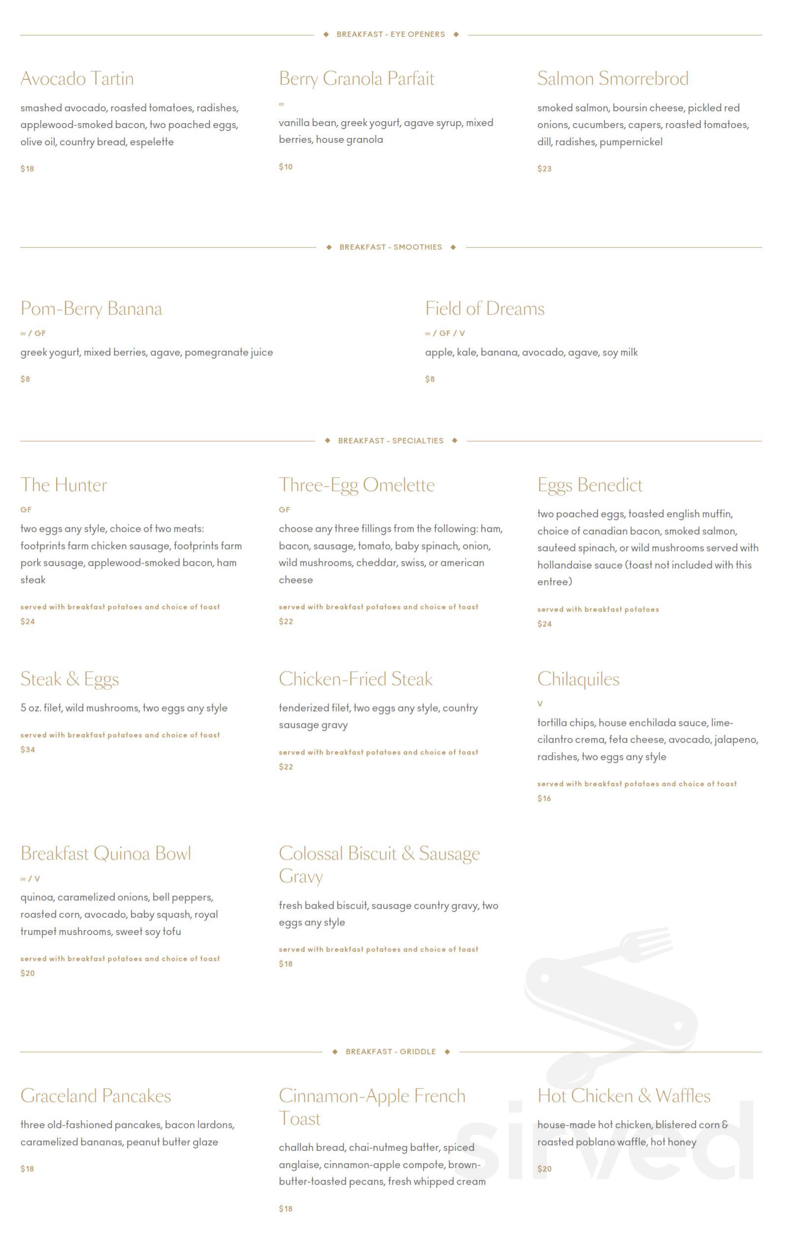 Rockwell's menu in Farmington, Pennsylvania, USA