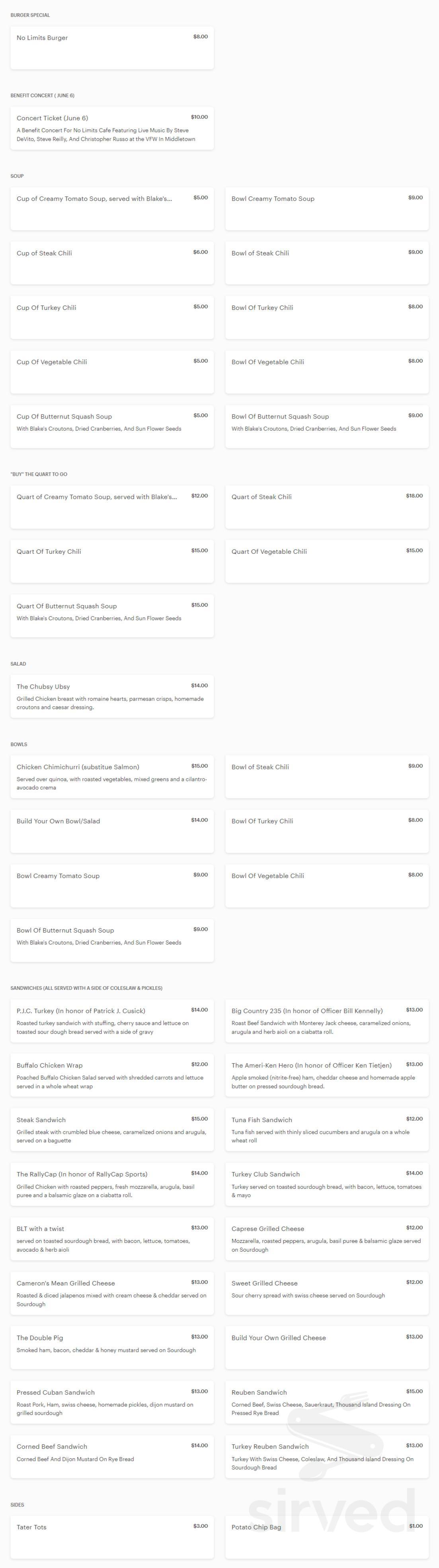 No Limits Cafe menu in Red Bank, New Jersey, USA