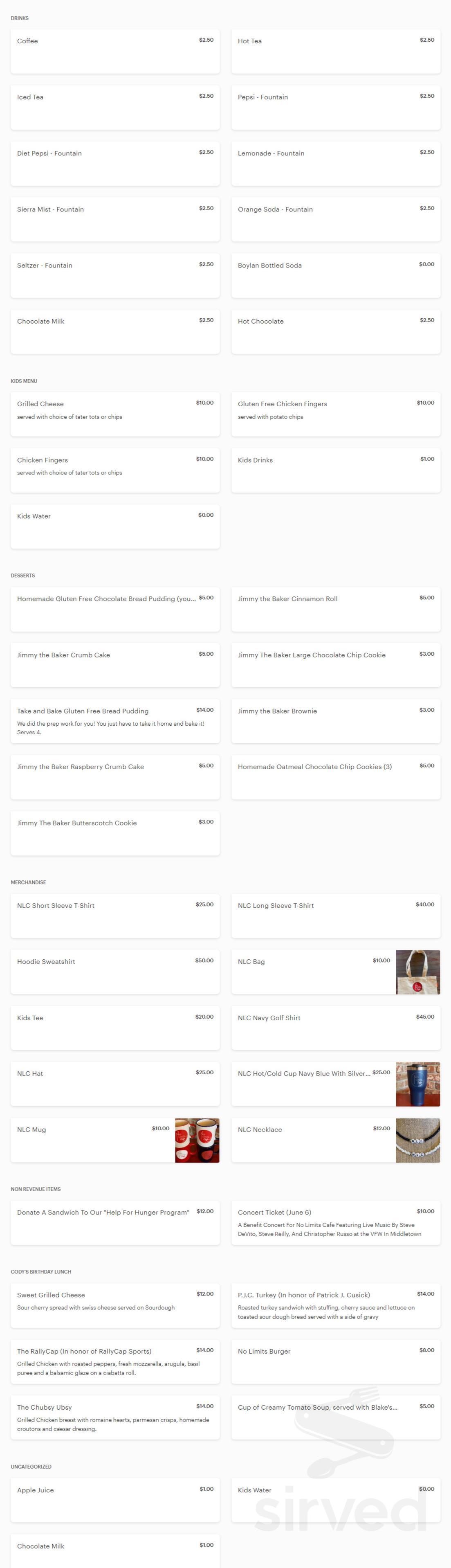 No Limits Cafe menu in Red Bank, New Jersey, USA