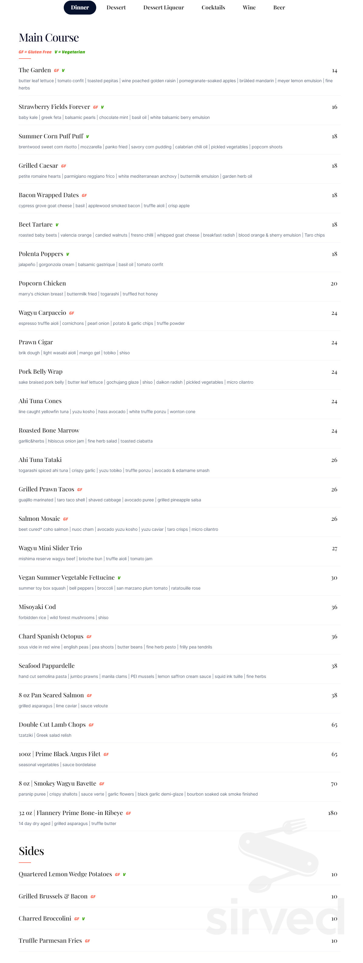 Flowers Saratoga menu in Saratoga, California, USA