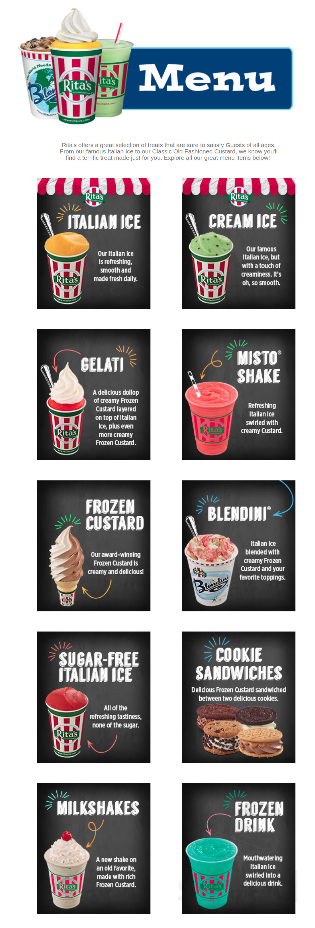 Menu - Suwanee GA's Rita's Italian Ice & Frozen Custard | Sirved