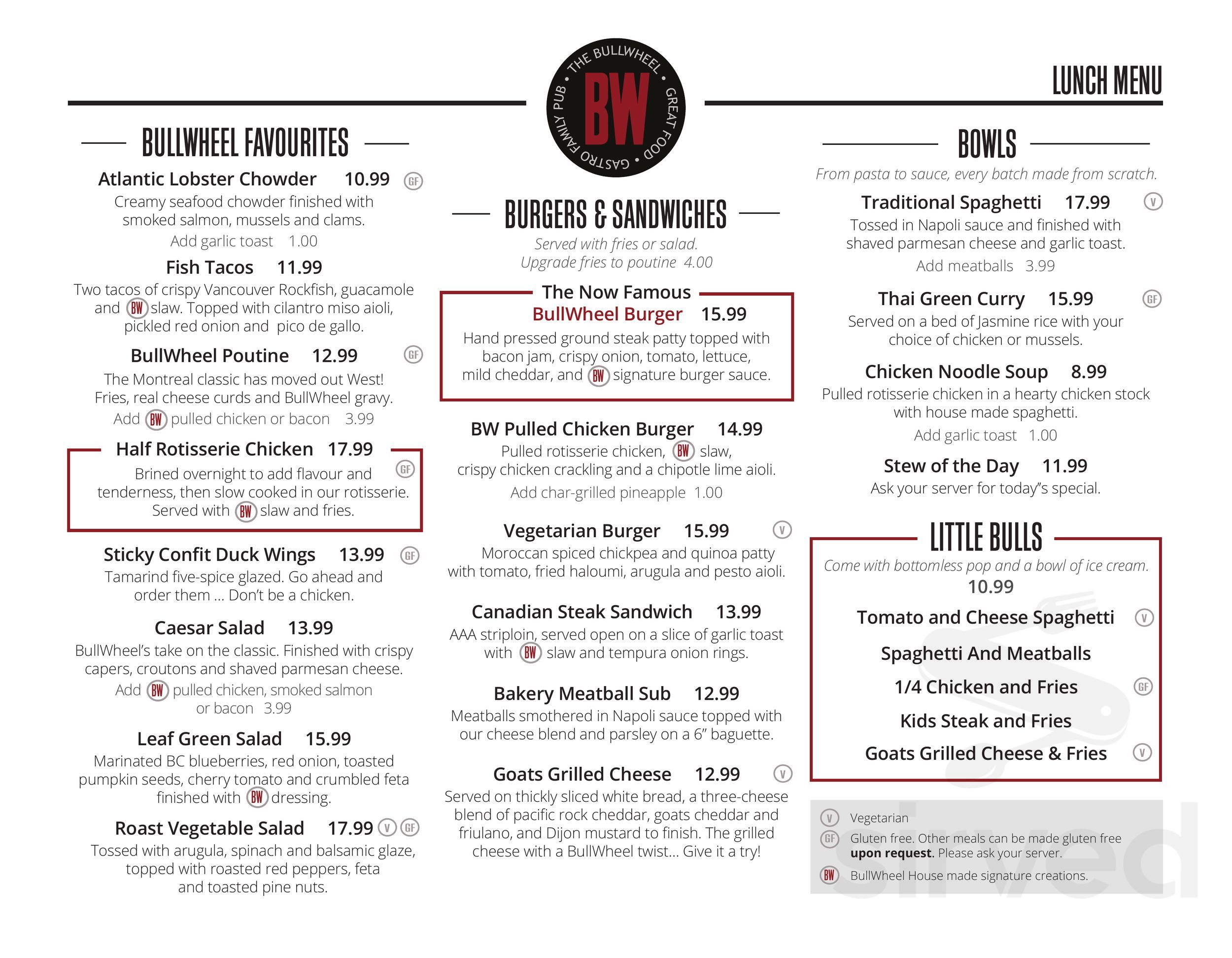 Bullwheel menu in Beaverdell, British Columbia, Canada