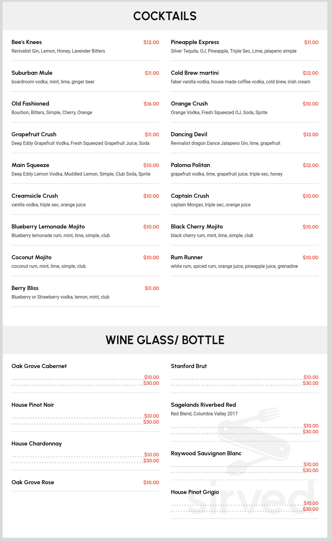 Menu for Suburban Brewing Co. in Honey Brook, PA | Sirved