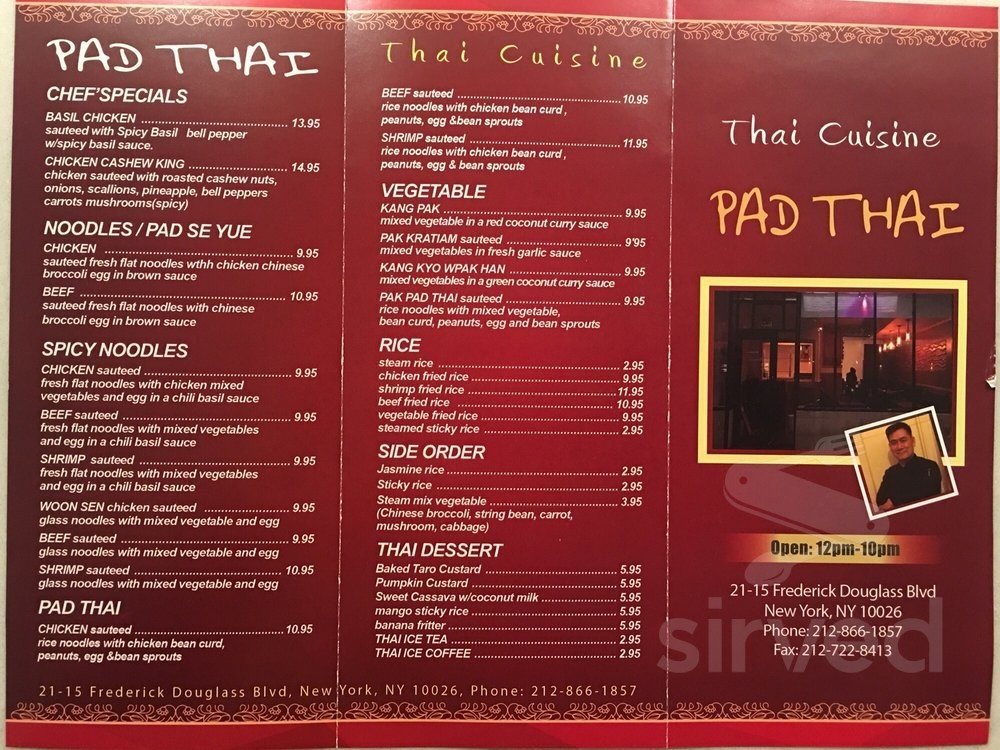 Menu - New York NY's Pa Pa Thai Cuisine ( Formerly Pad Thai ) Harlem ...