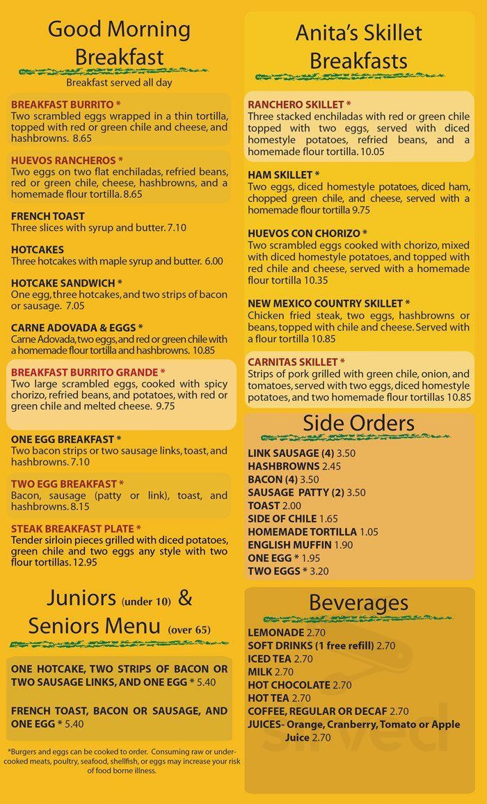 Menu for Little Anita's New Mexican Foods in Denver, CO | Sirved