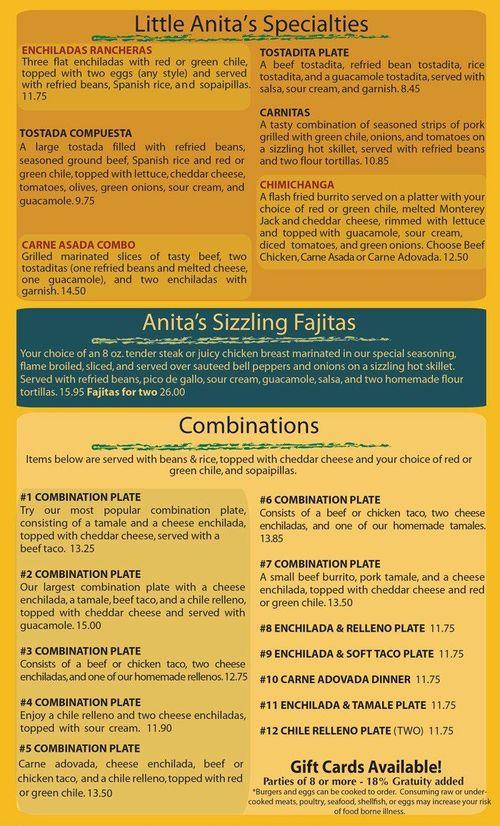 Little Anita's New Mexican Foods menu in Denver, Colorado, USA