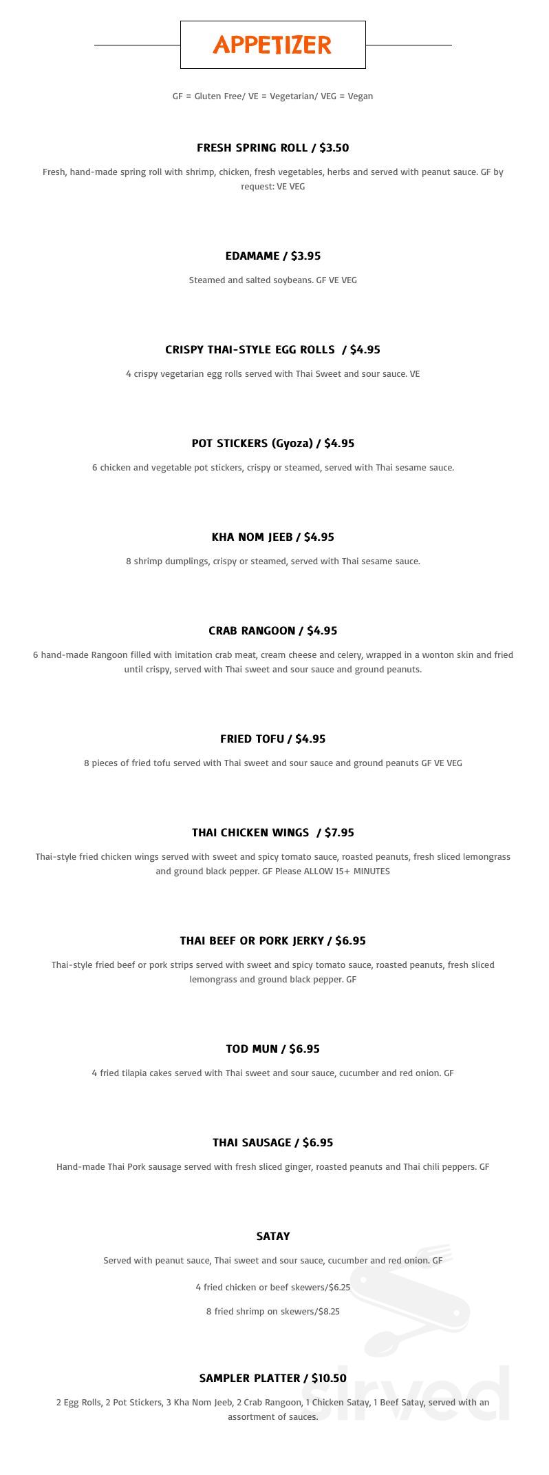 Thai Pot Cafe menu in Denver, Colorado, USA