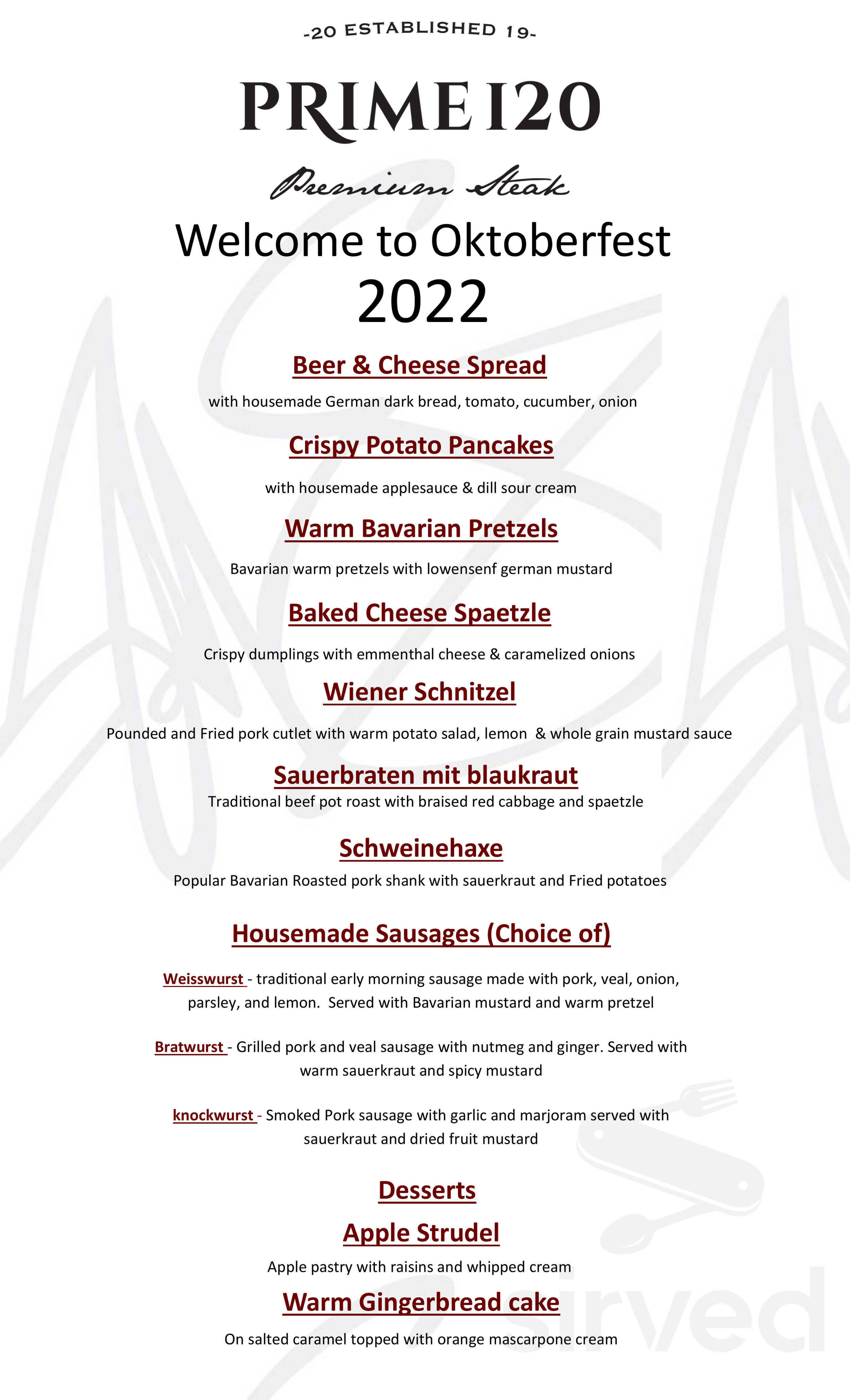 Prime 120 menu in Woodstock, Georgia, USA