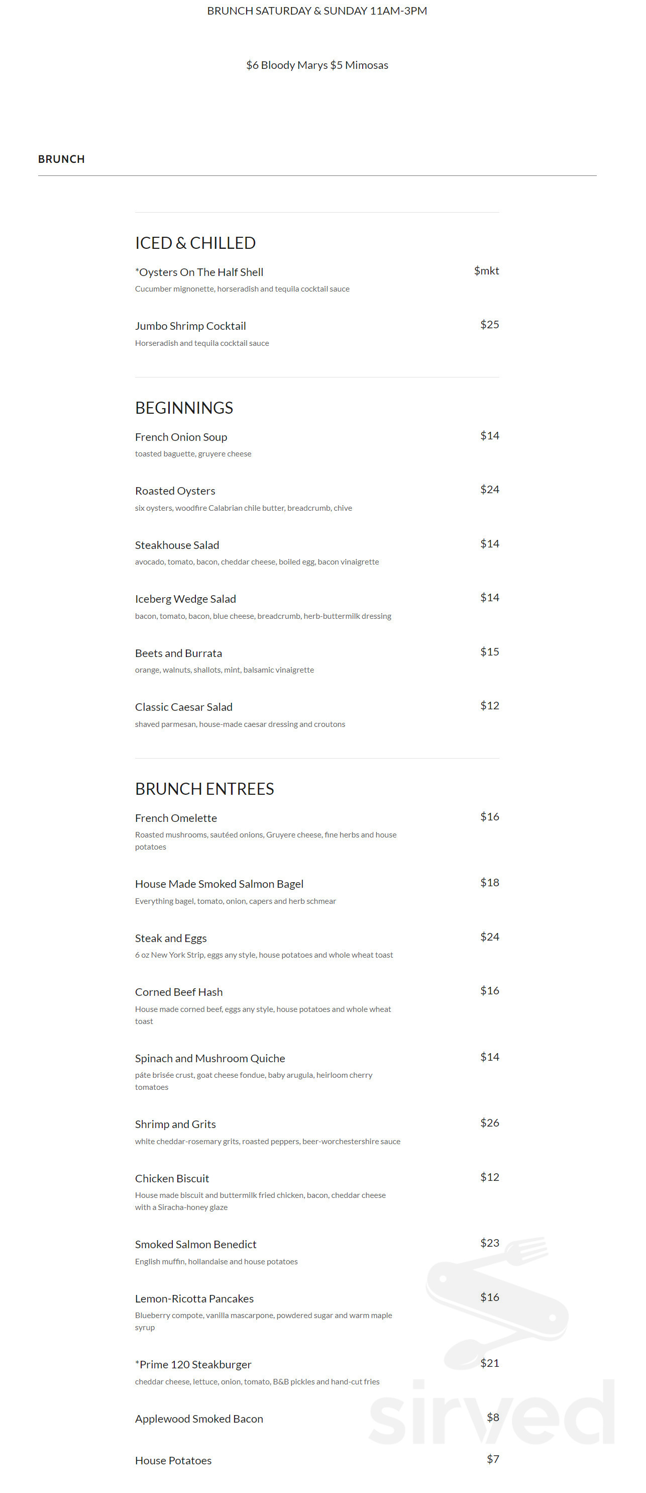 Prime 120 menu in Woodstock, Georgia, USA