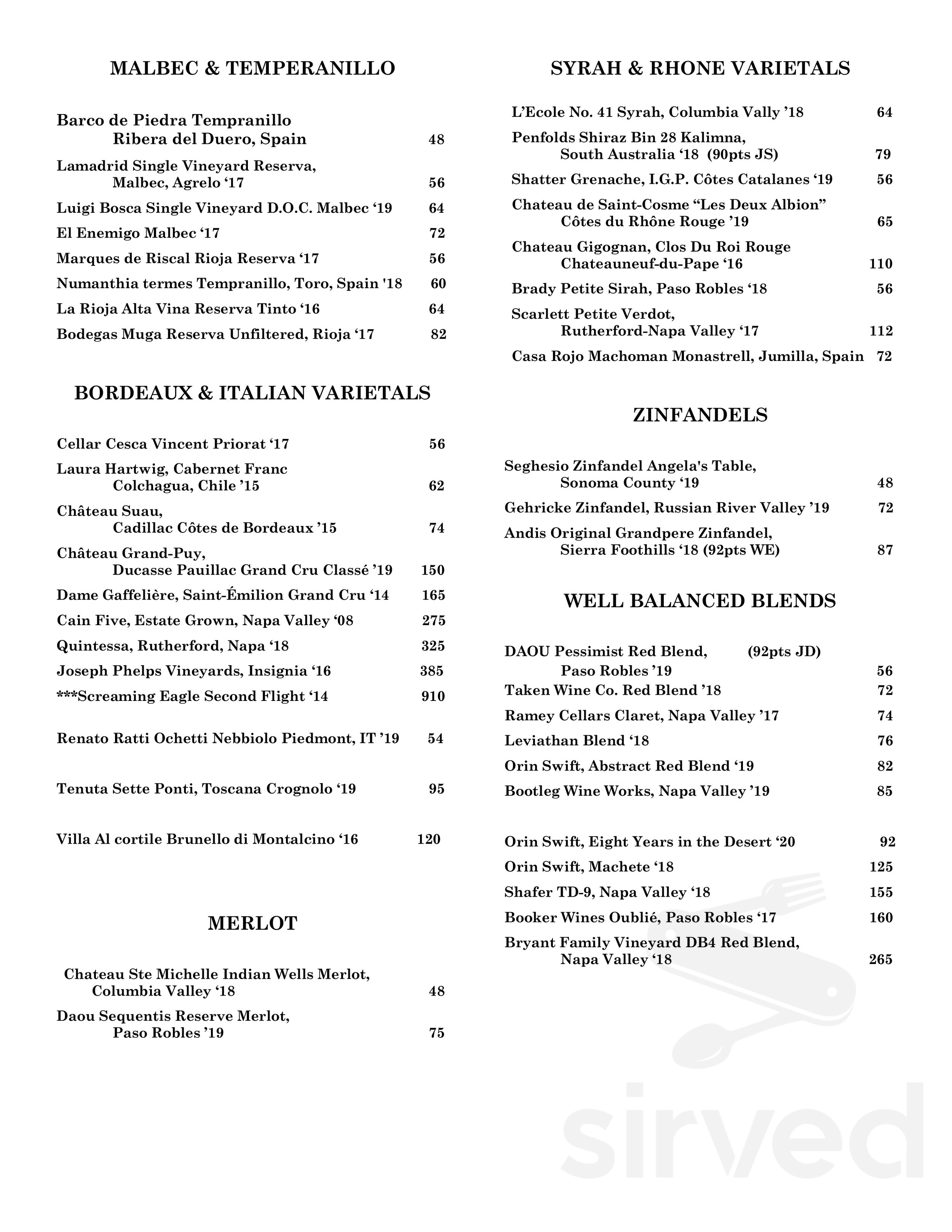 Prime 120 menu in Woodstock, Georgia, USA