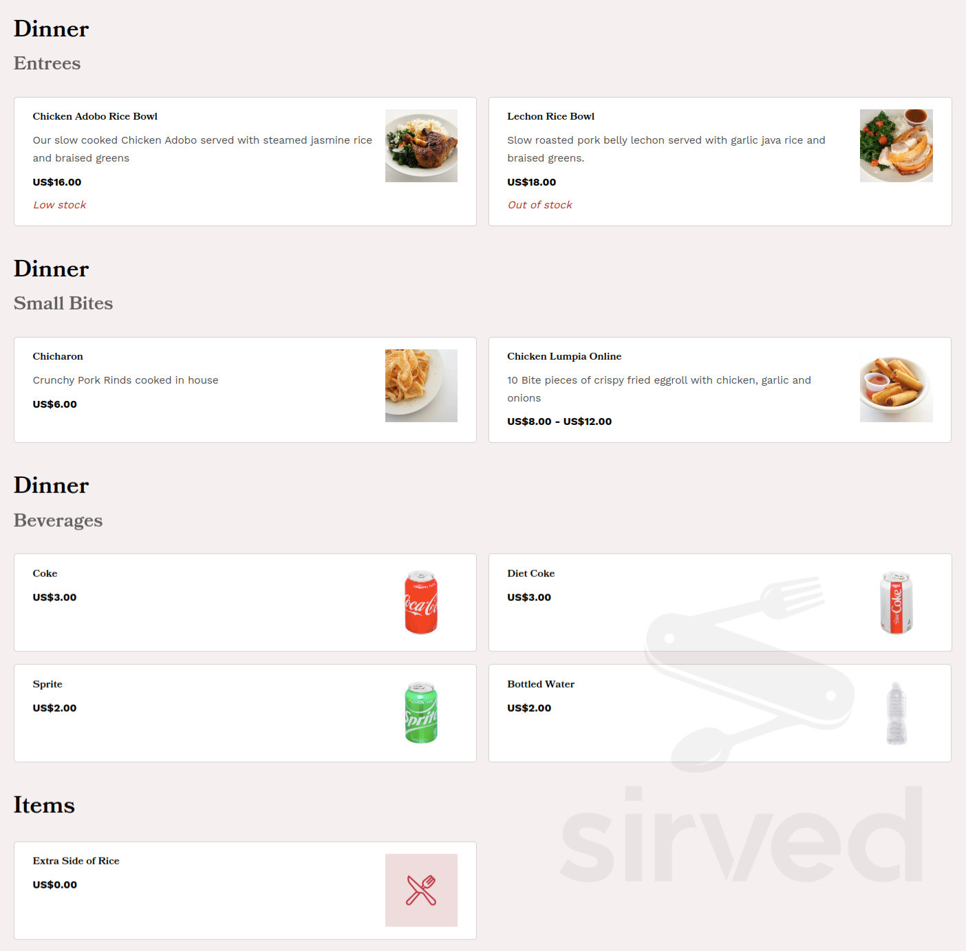 Jeepney Guy menu in San Francisco, California, USA