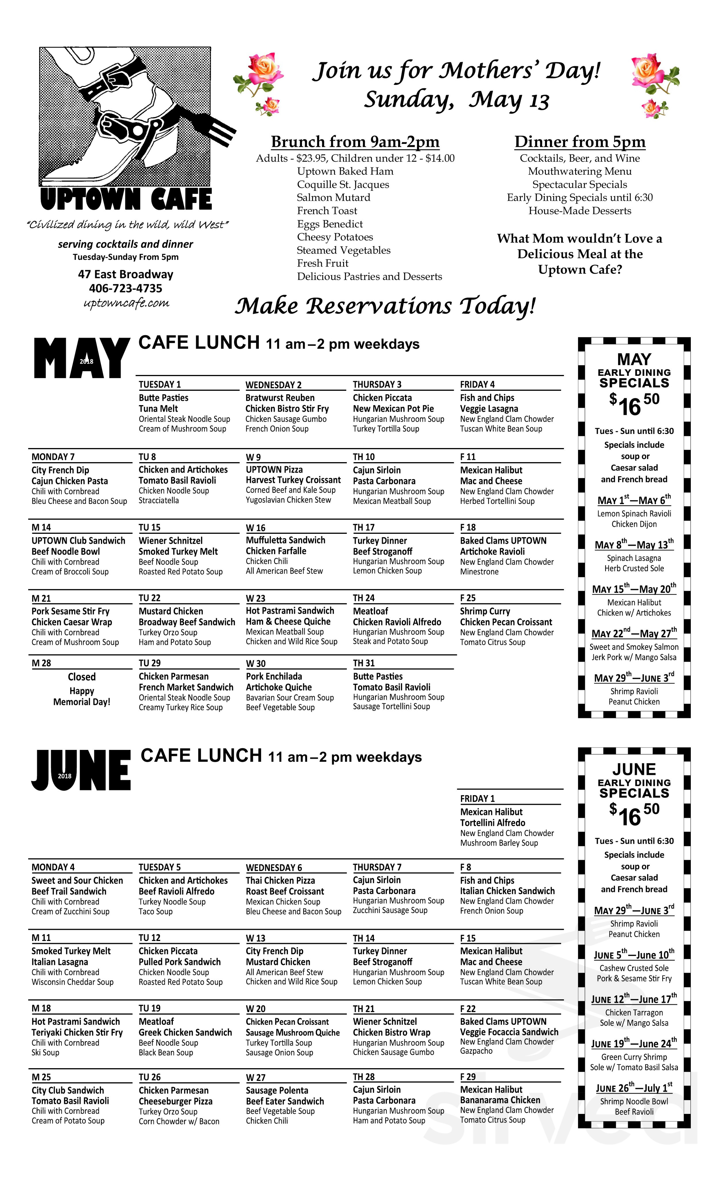 Uptown Cafe menu in Indianapolis, Indiana, USA