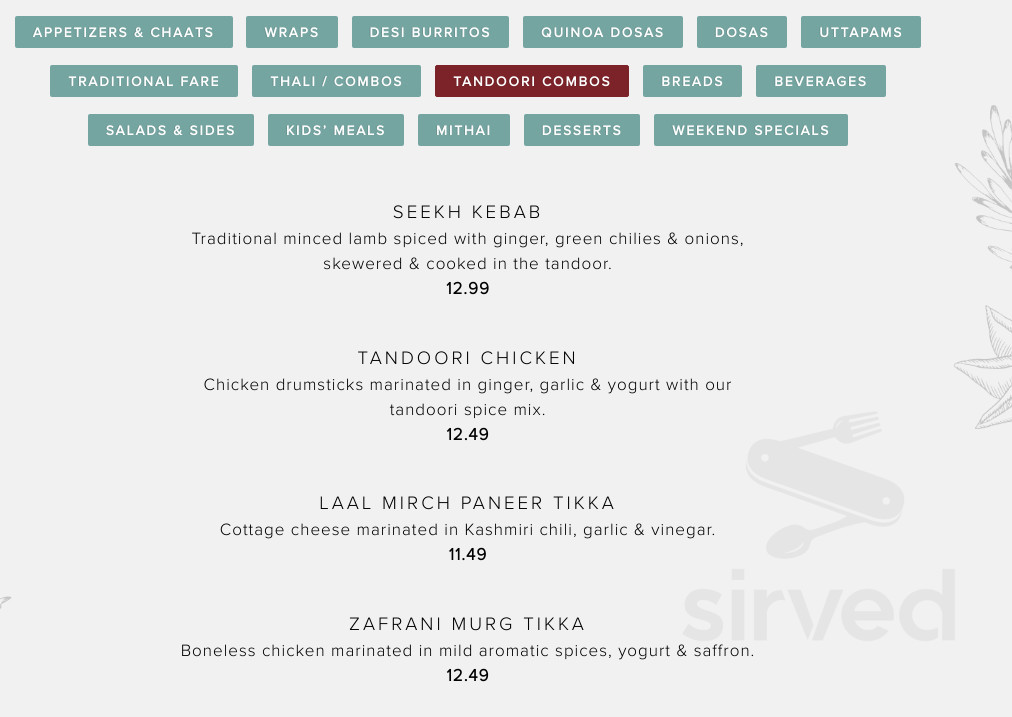 Amber India menus in Los Altos, California, United States