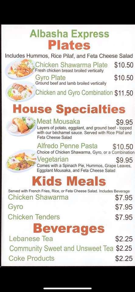 Albasha Express menu in Baton Rouge, Louisiana, USA