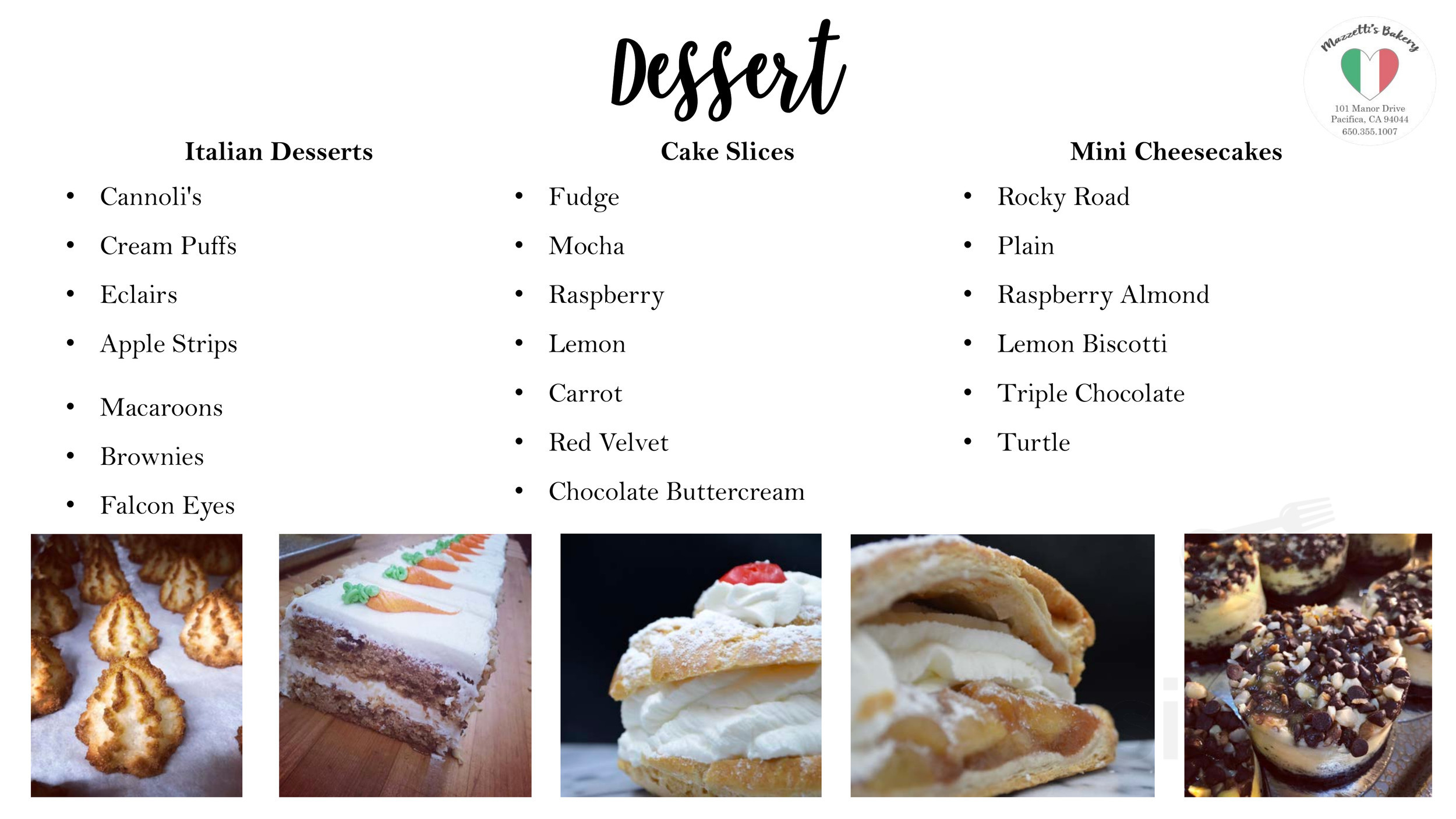 Mazzetti's Bakery menu in Pacifica, California, USA