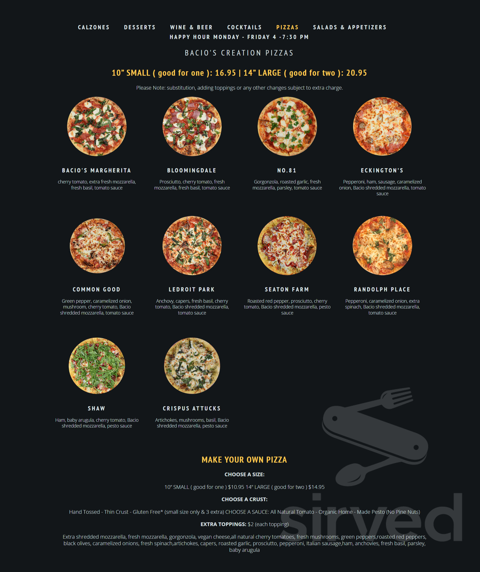 Bacio Pizzeria menu in 81 Seaton Pl NW, Washington, DC 20001