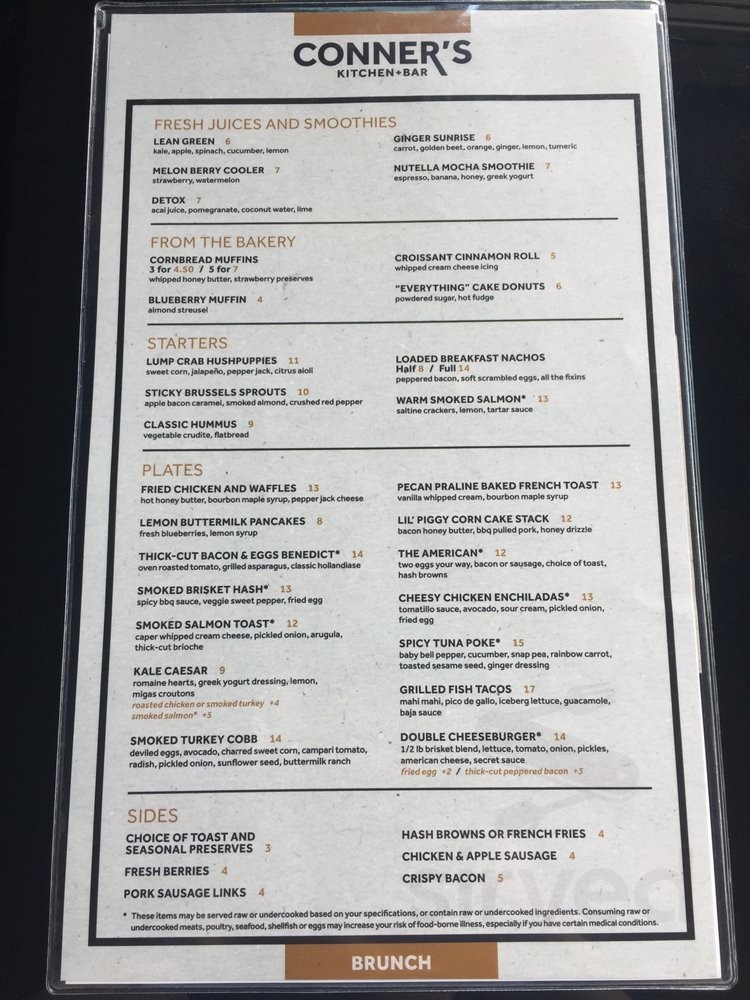 Conner's Kitchen + Bar menus in Indianapolis, Indiana, United States