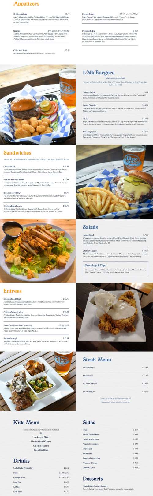 Blue Canoe menu in Melvern, Kansas, USA