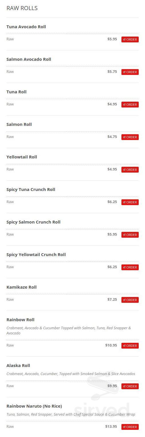 Yaba Sushi and Steak menu in Roscoe, Illinois, USA