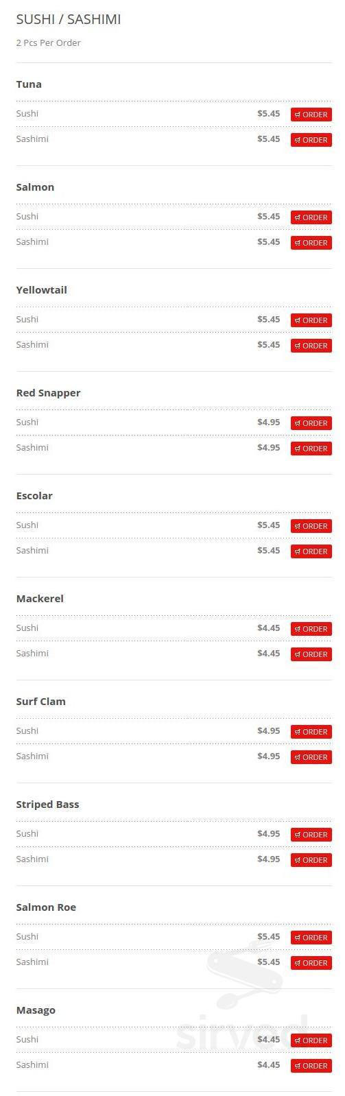 Yaba Sushi and Steak menu in Roscoe, Illinois, USA