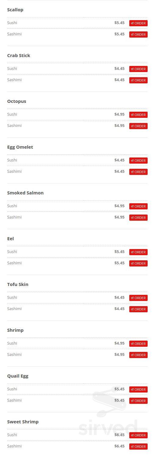 Yaba Sushi and Steak menu in Roscoe, Illinois, USA