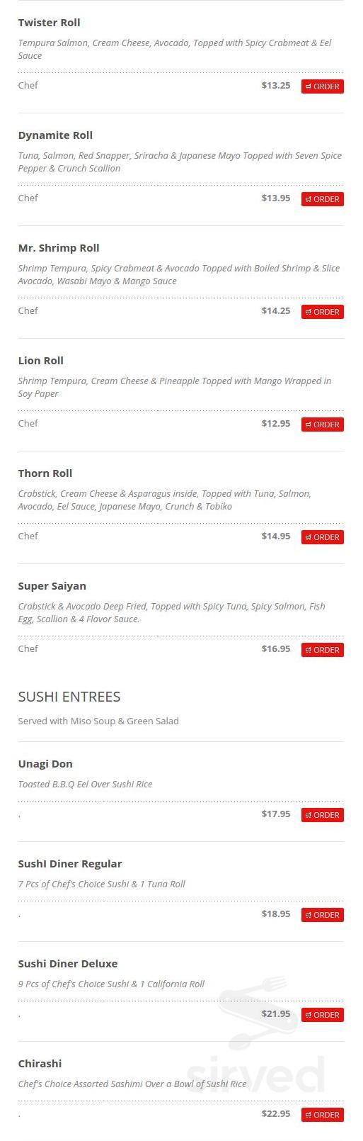 Yaba Sushi and Steak menu in Roscoe, Illinois, USA