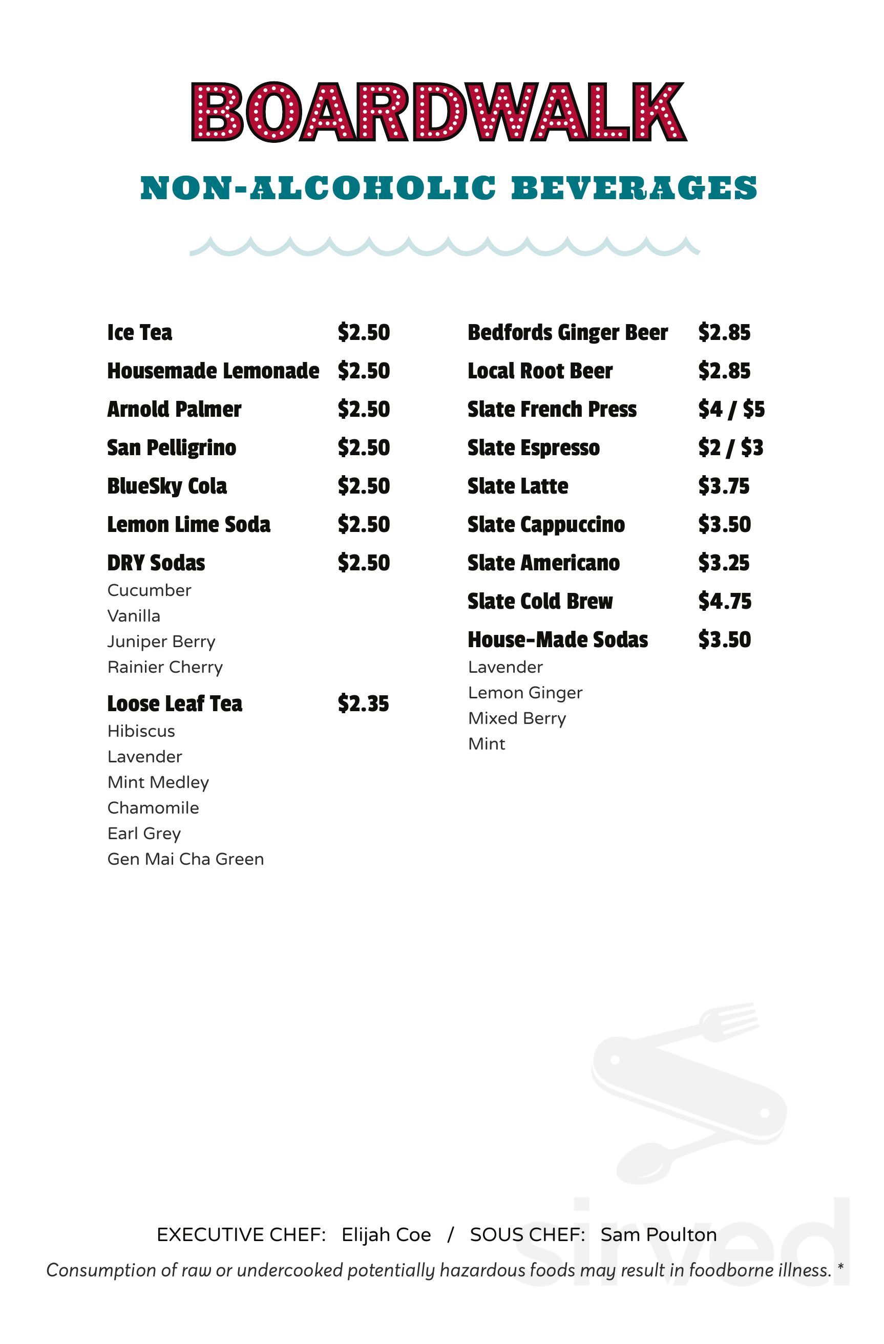 Boardwalk menu in Redmond, Washington, USA