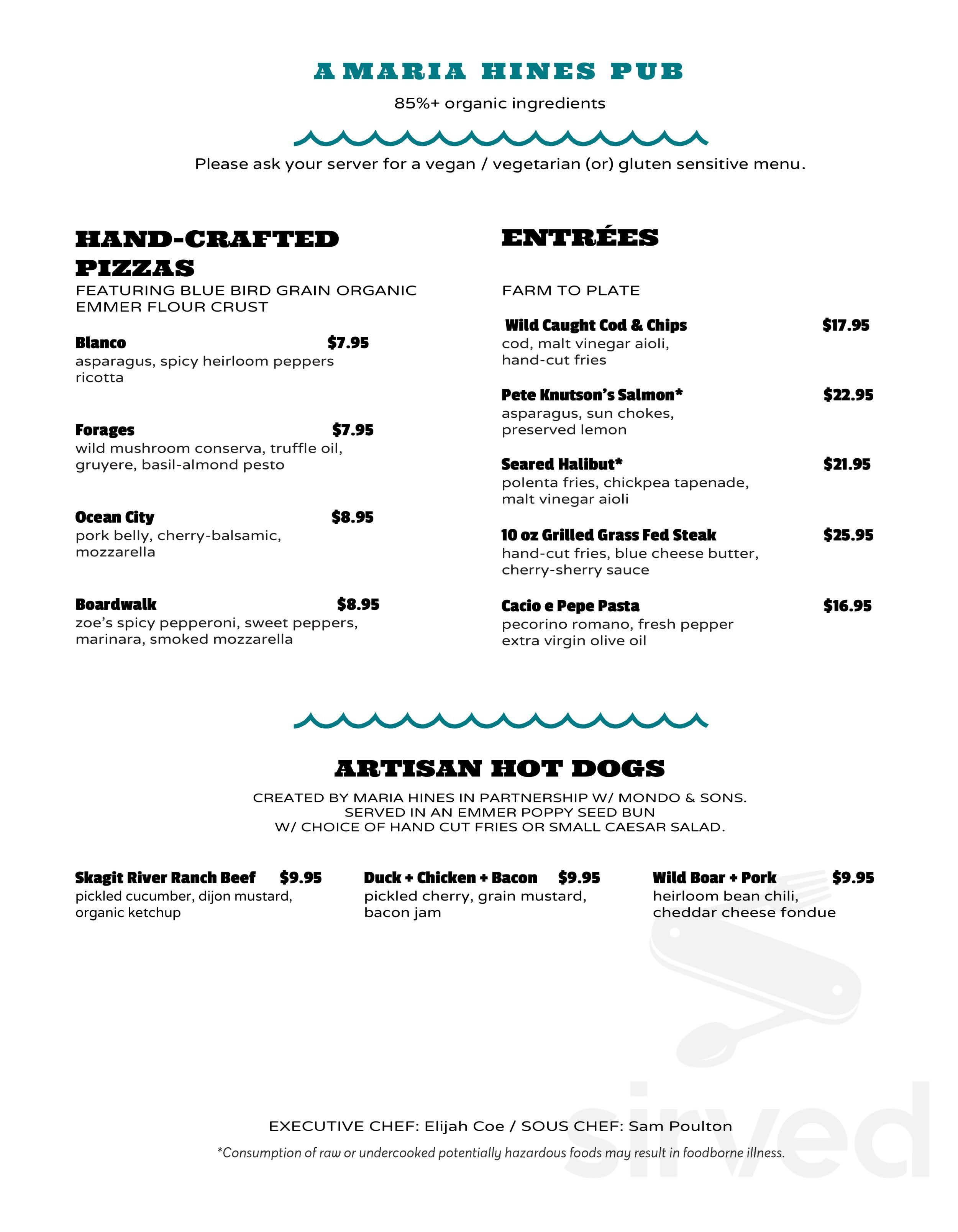 Boardwalk menu in Redmond, Washington, USA