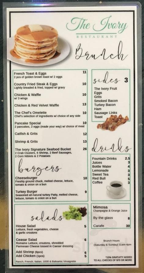 The Ivory Restaurant menu in Atlanta, Georgia, USA