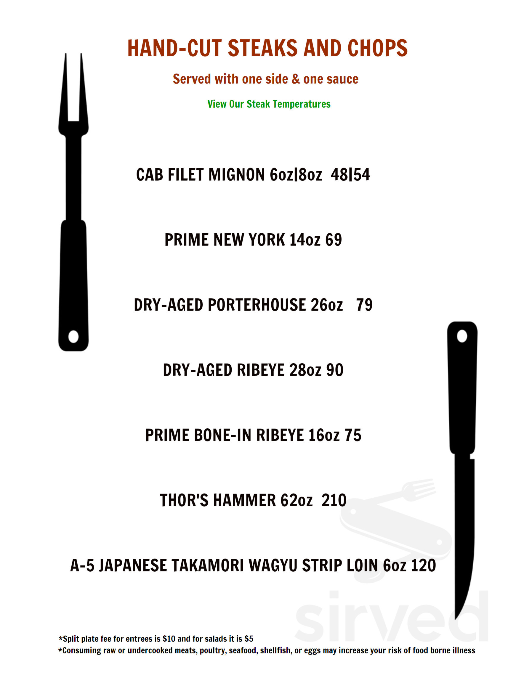 Menu - El Paso TX's 1700° Steakhouse | Sirved