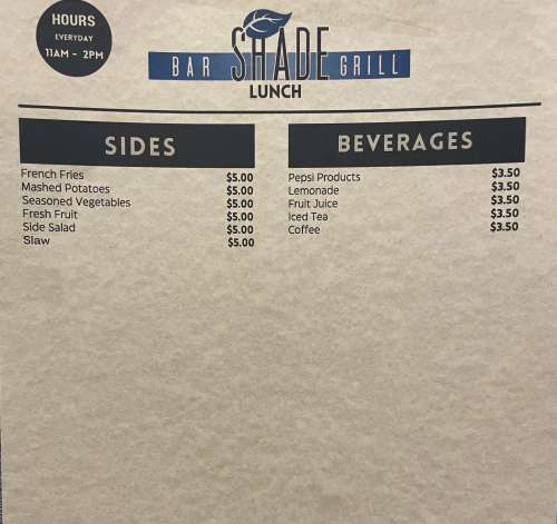 Shade Bar & Grill menu in Utica, New York, USA