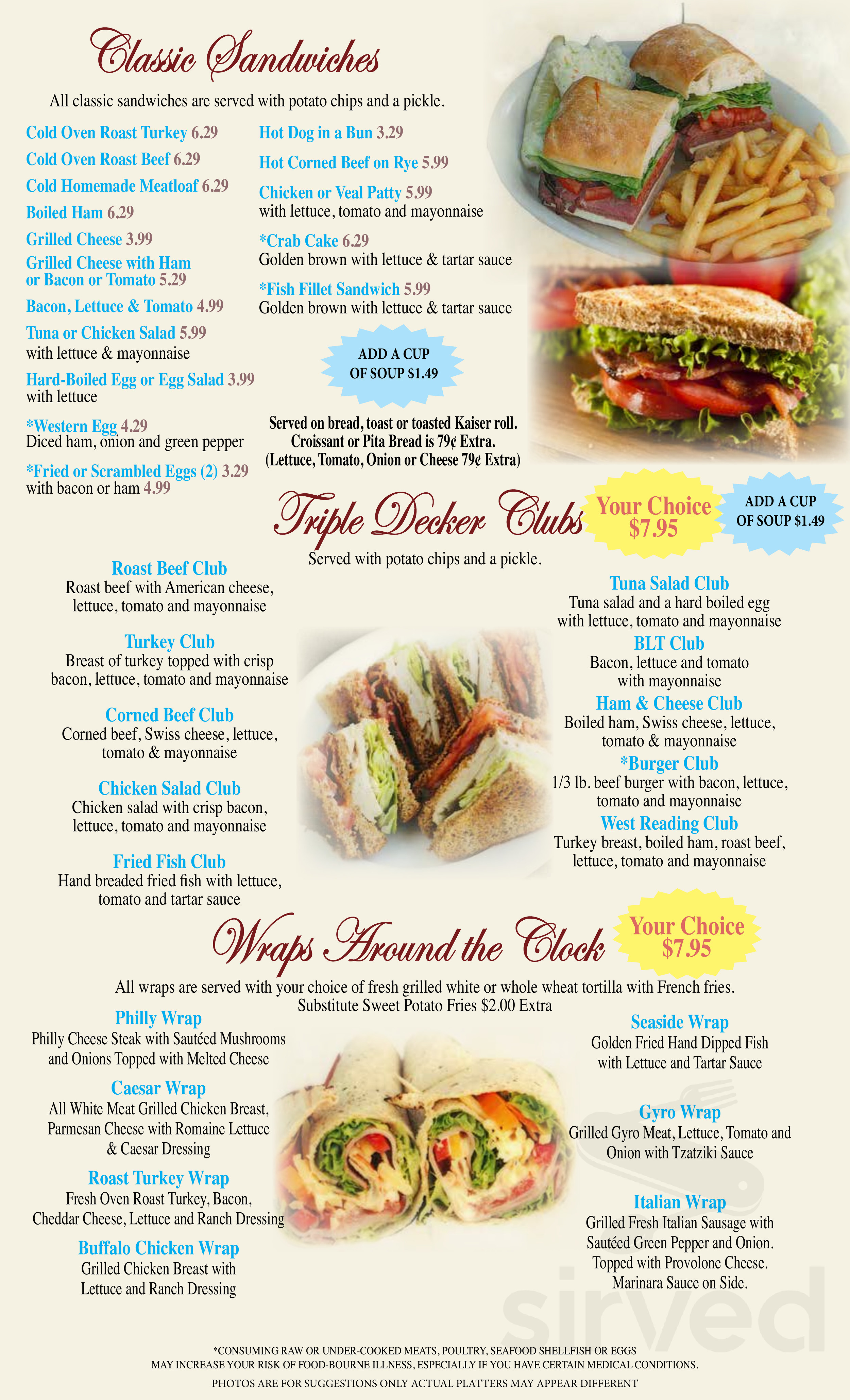 The American Diner menu in West Reading, Pennsylvania, USA
