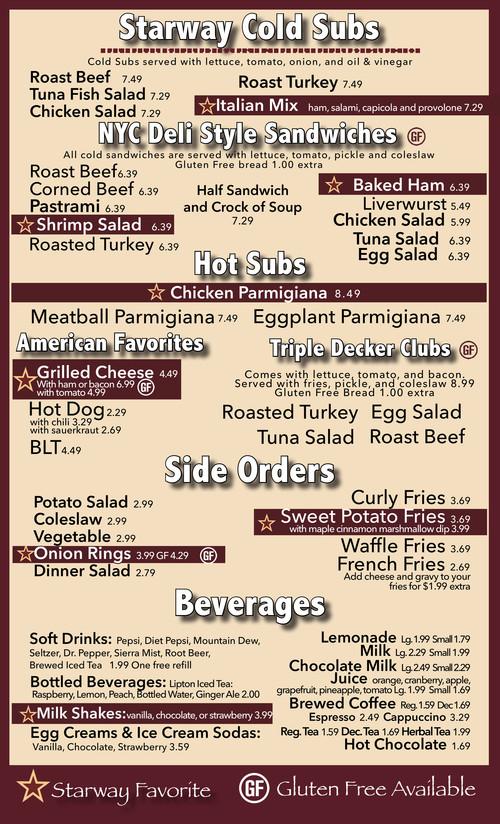 The Starway Restaurant - Diner menu in Saugerties, New York, USA
