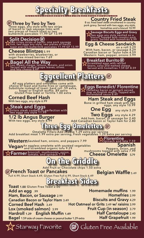 The Starway Restaurant - Diner menu in Saugerties, New York, USA