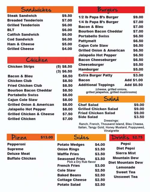 Papa B's Wing Shack menu in Montgomery City, Missouri, USA