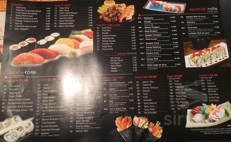 Sushi Factory menu in Rockledge, Florida, USA