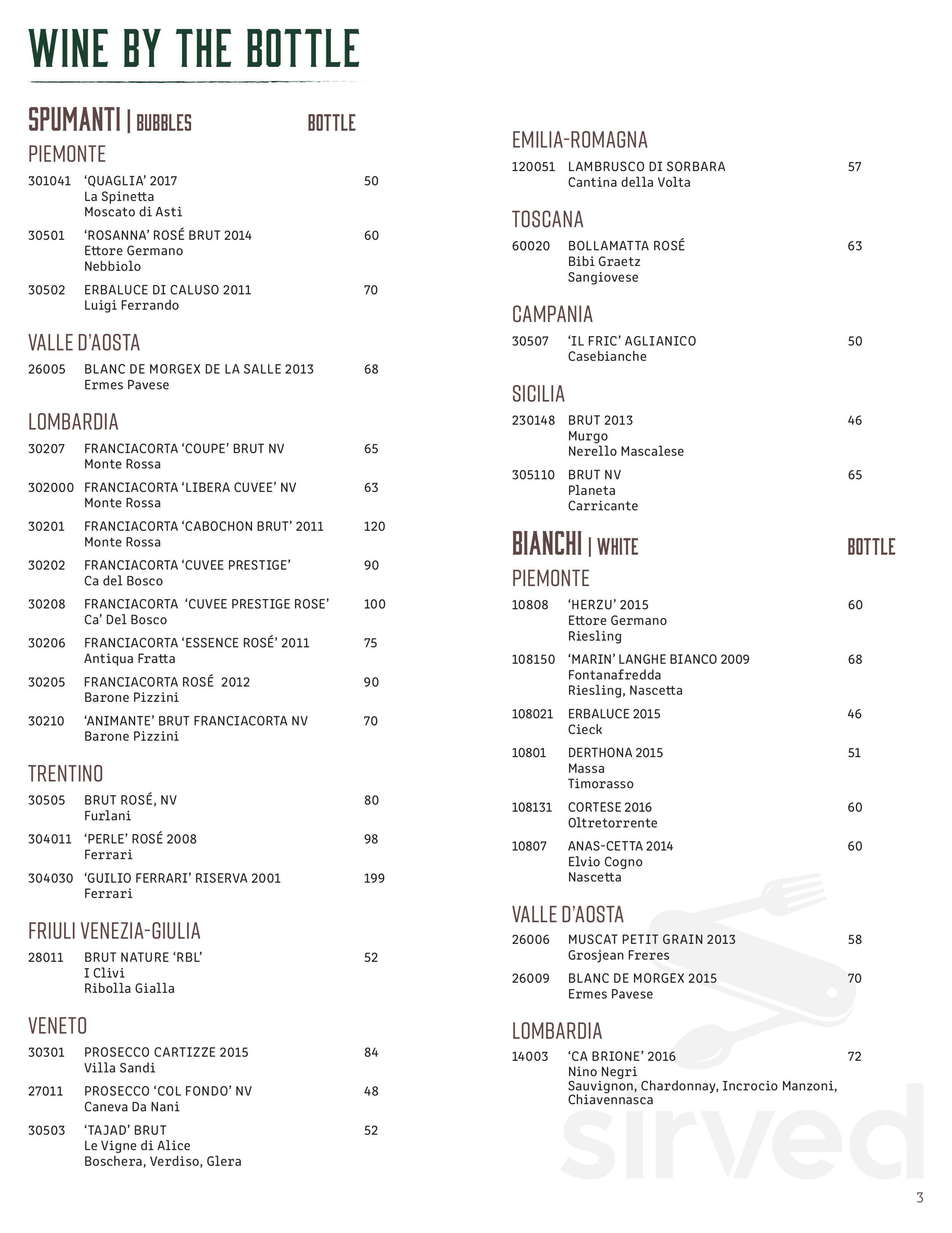 Terra at Eataly Boston menu in Boston, Massachusetts, USA