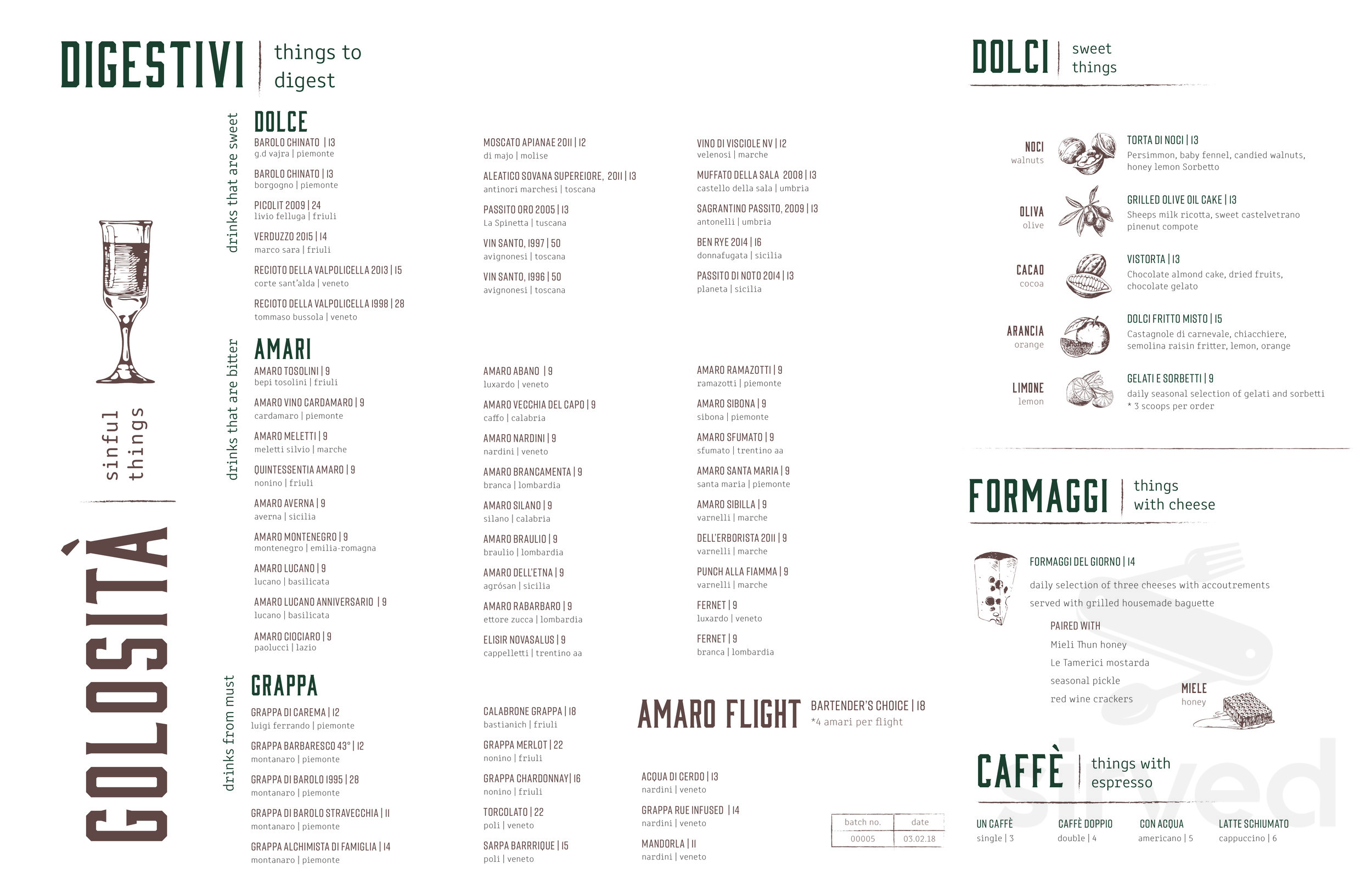 Terra at Eataly Boston menu in Boston, Massachusetts, USA