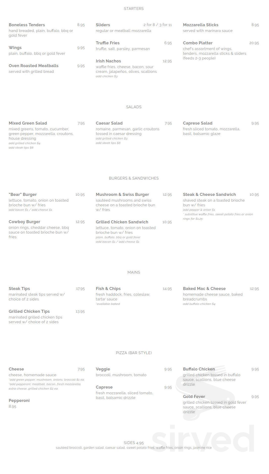 Greyhound Tavern menu in Bridgewater, Massachusetts, USA