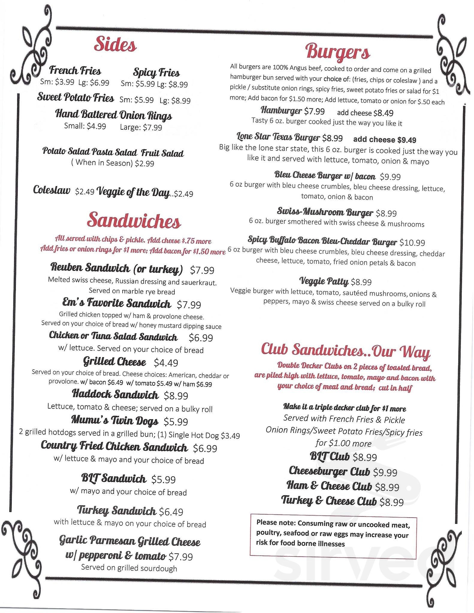 Marcus P's cafe menus in Greenville, New Hampshire, United States