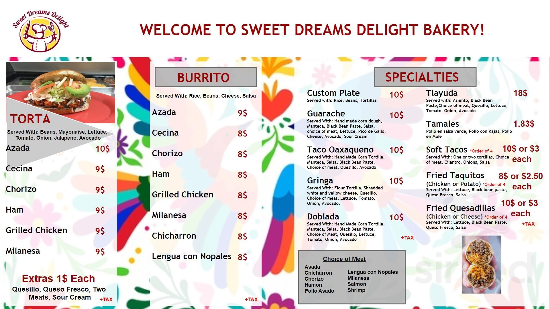 Sweet dreams delight menu in Seaside, California, USA