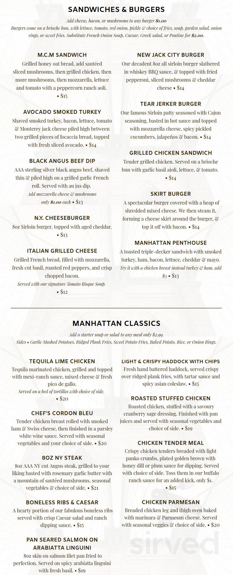 Menu - Saskatoon SK's The Manhattan Gastropub & Restaurant | Sirved