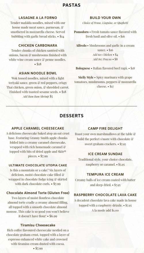 The Manhattan Gastropub & Restaurant menu in Saskatoon, Saskatchewan ...