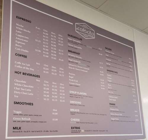 El Cafecito Espresso menu in Pleasanton, California, USA